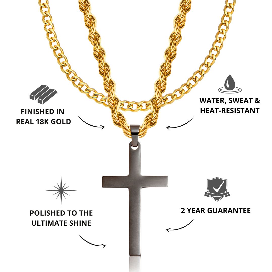 Men's Gun Metal & Gold Cross x Cuban Set | VIRAGE London