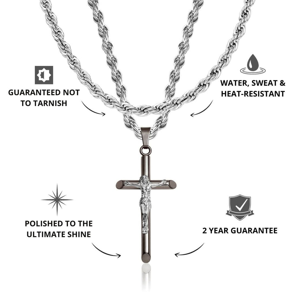 Men's Gun Metal & Silver Crucifix x Rope Set | VIRAGE London