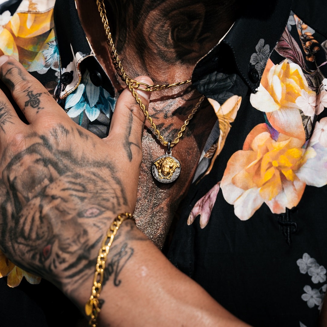 Men's Gun Metal & Gold Medusa Pendant | VIRAGE London