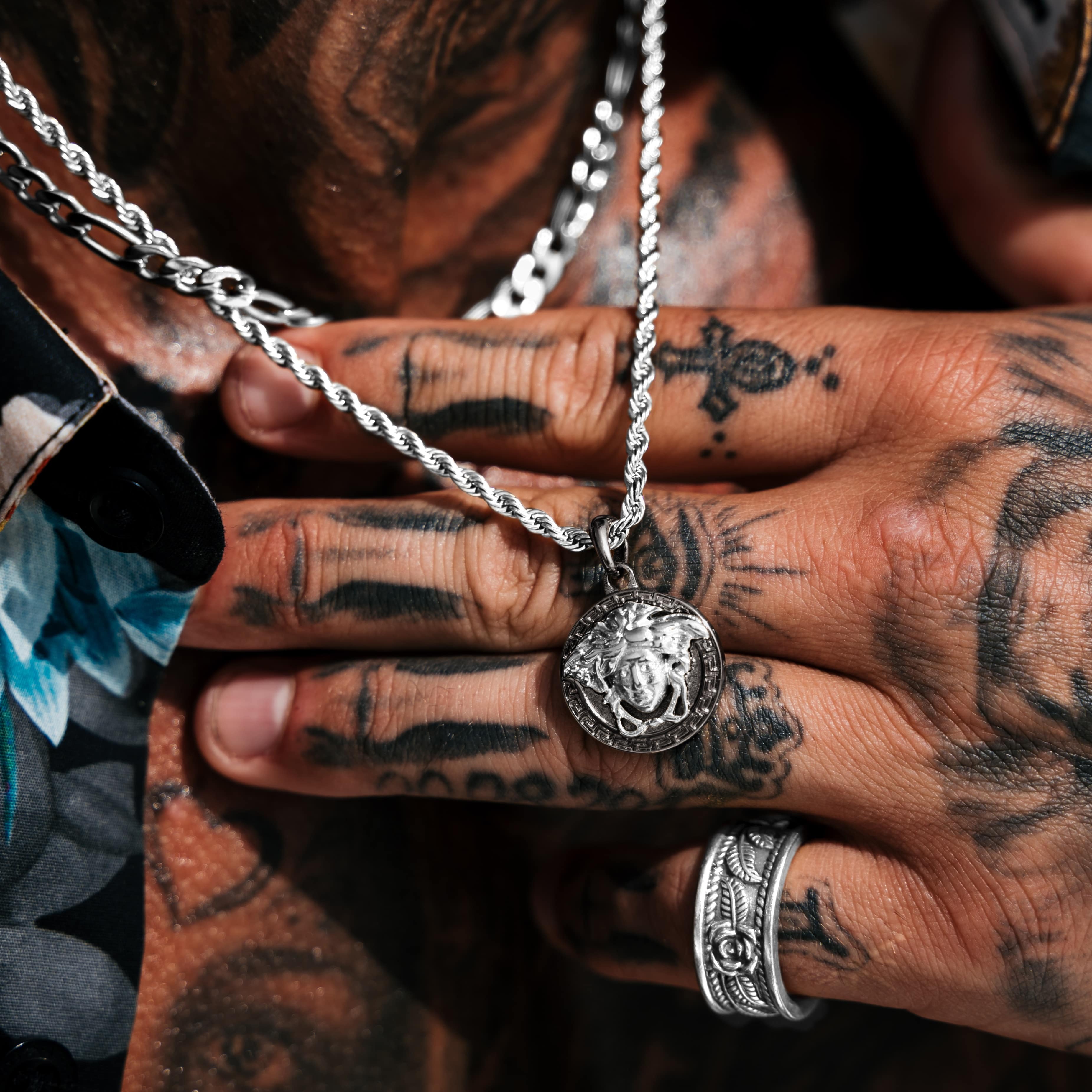 Men's Gun Metal & Silver Medusa Pendant | VIRAGE London