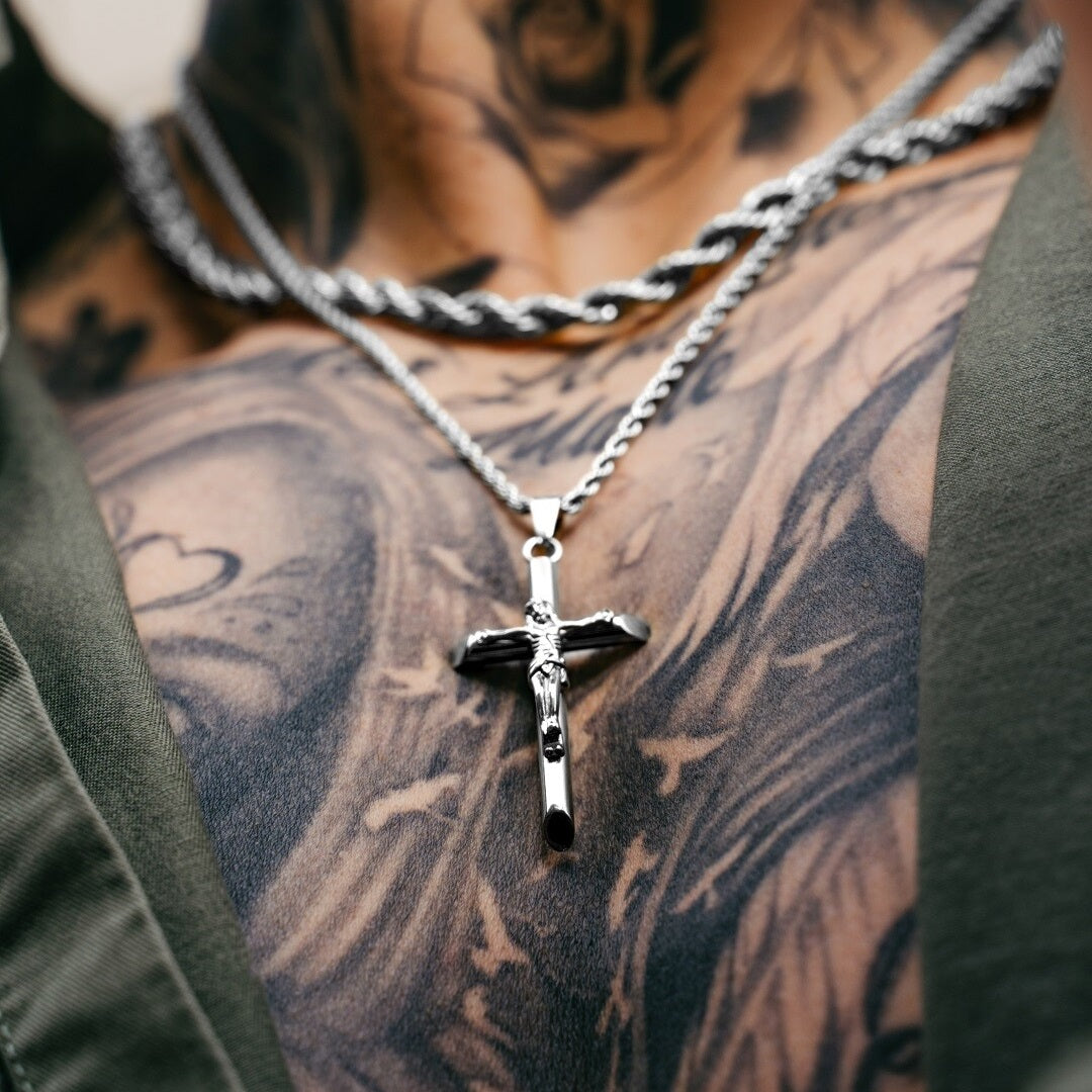 Men's Silver Crucifix x Rope Set | VIRAGE London