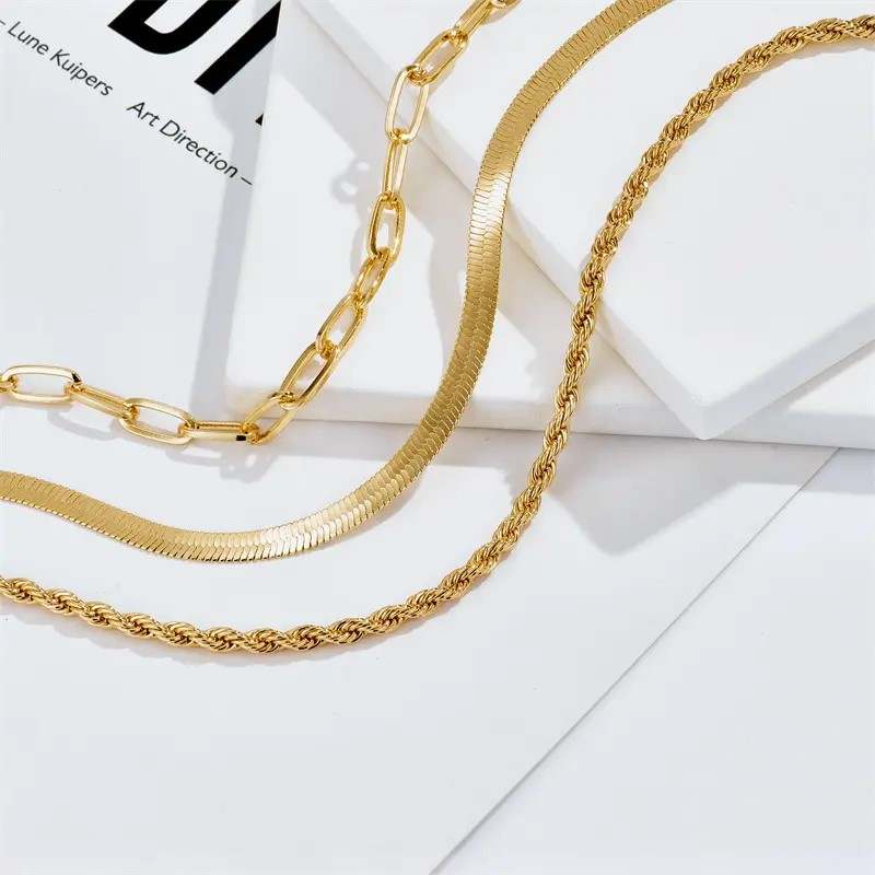 Women's Snake, Rope & Paperclip Layered Set Gold | VIRAGE London